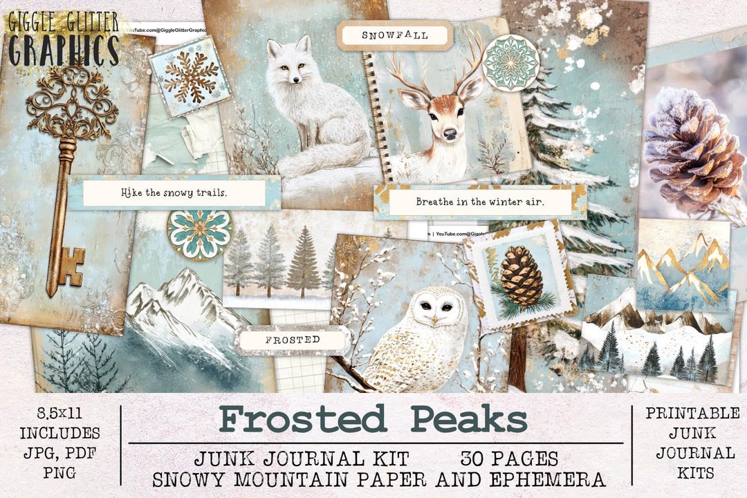 Frosted Peaks Winter Junk Journal Kit | JPG PNG PDF Ephemera Pack ...