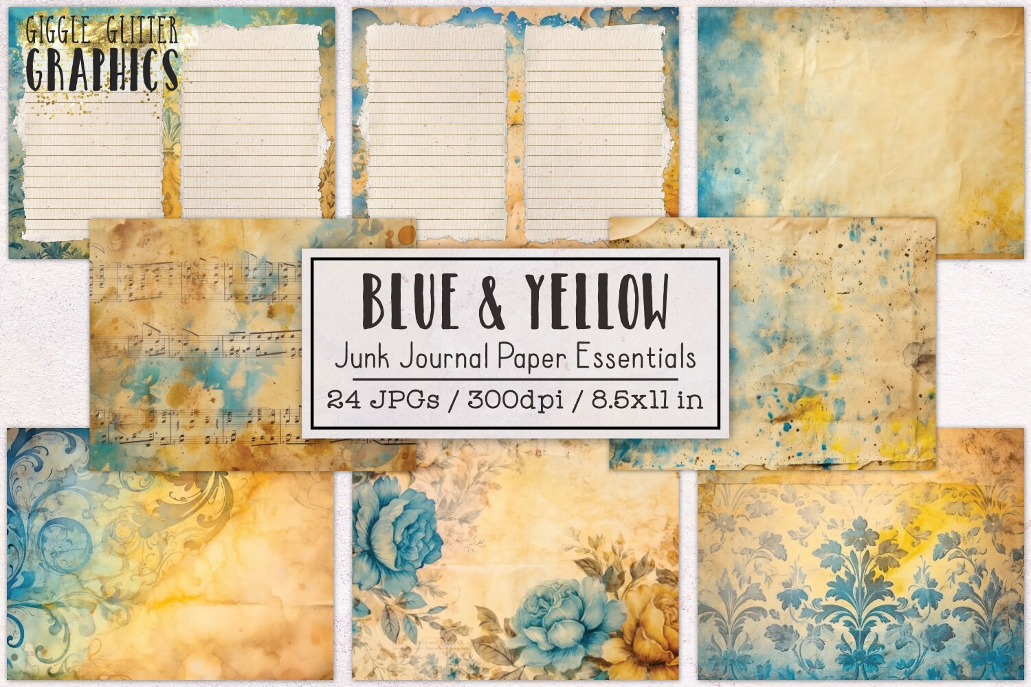 Blue and Yellow Junk Journal Paper Junk Journal Ephemera Kit - Etsy
