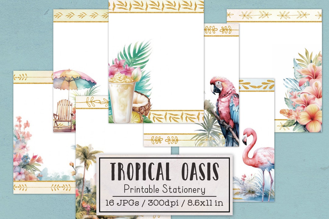 Tropical Oasis Stationery Unlined and Lined Writing Paper Digital ...