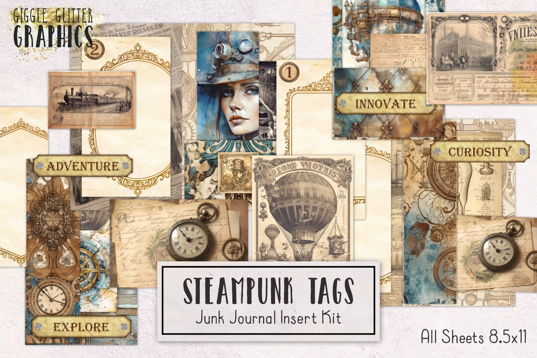 Steampunk Tags Junk Journal Kit | Beginner Junk Journal Ephemera Pack ...