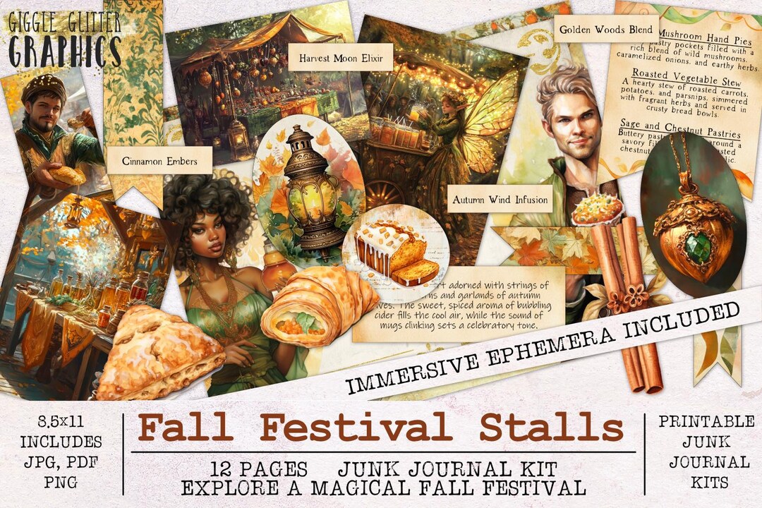 Fall Festival Stalls Junk Journal Kit | JPG PNG PDF Junk Journal ...