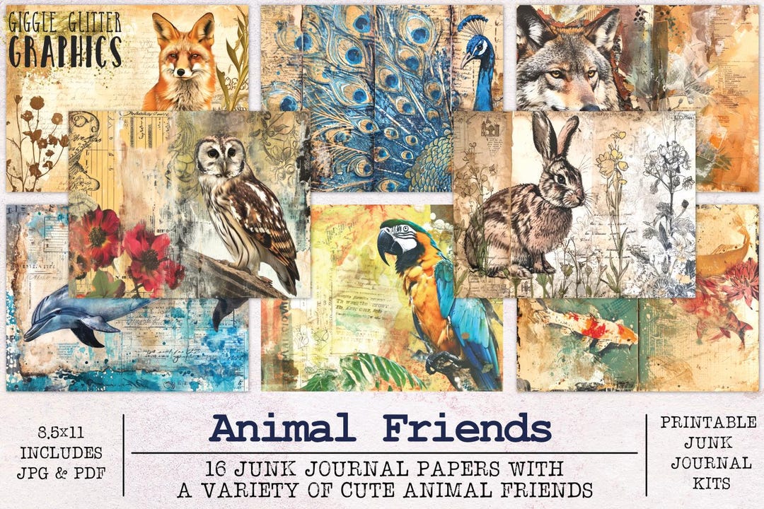 Animal Junk Journal Paper | Junk Journal Kit JPG + PDF | Printable ...