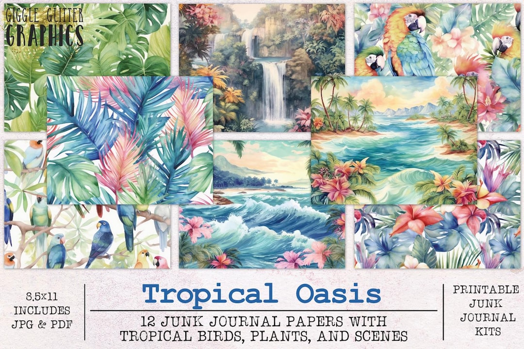 Tropical Oasis Junk Journal Paper | Junk Journal Kit JPG + PDF ...