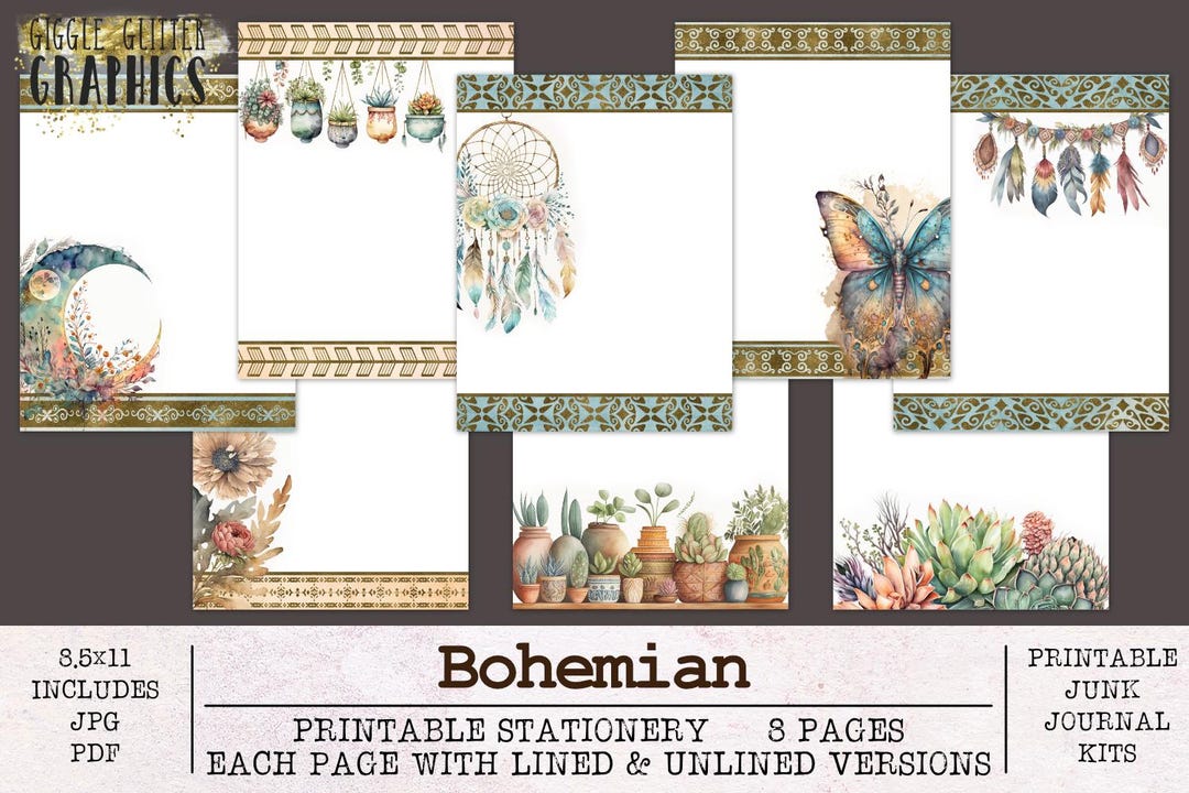 Bohemian Boho Stationery | Unlined and Lined Writing Paper JPG PDF ...