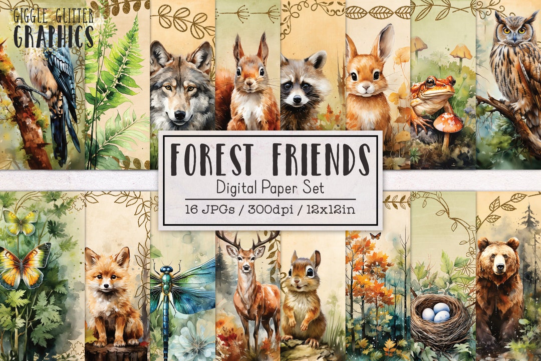 Forest Friends Digital Papers Digital Paper Pack Printable Scrapbook ...