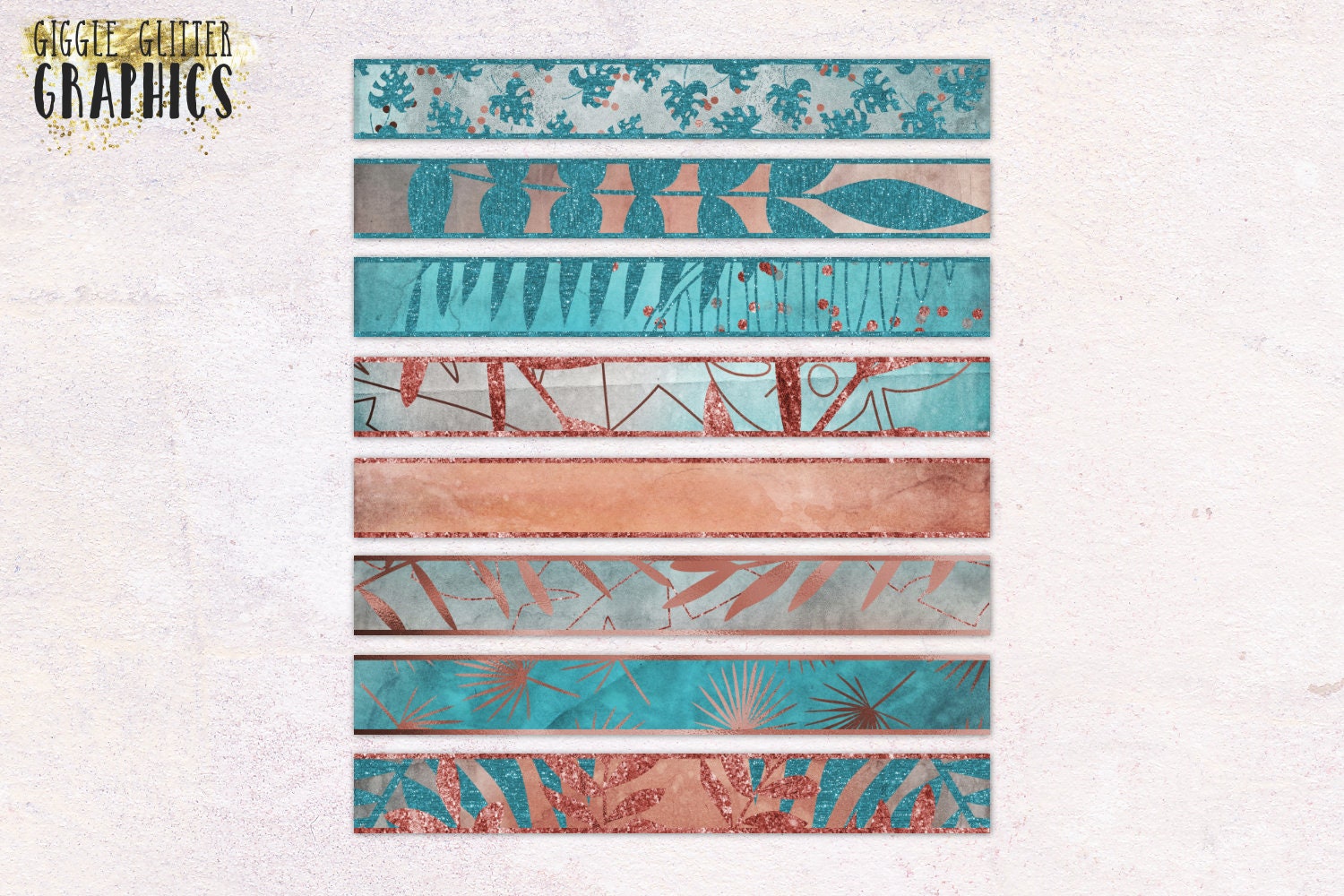 Papercraft Coral and Turquoise Tropical Leaves Border Clipart Ephemera ...