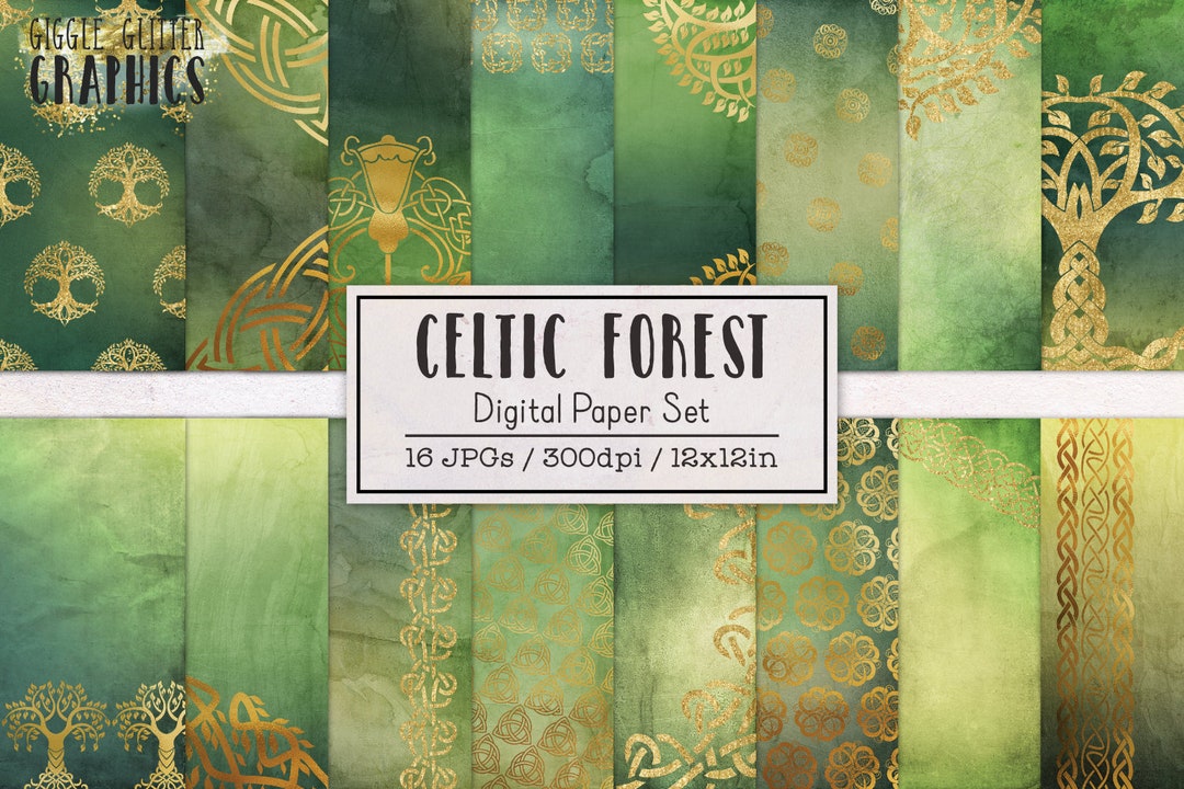 Celtic Forest Glitter Digital Papers Digital Paper Pack Printable ...