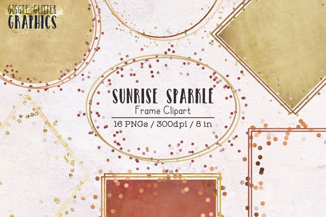 Sunrise Sparkle Frame Clipart 16 PNG 8in Orange Red Gold - Etsy