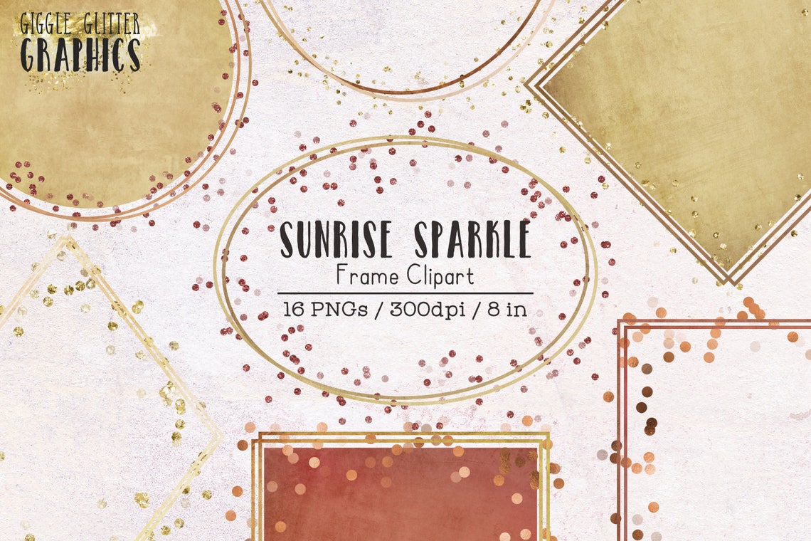 Sunrise Sparkle Frame Clipart 16 PNG 8in Orange Red Gold - Etsy
