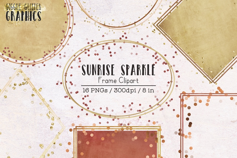 Sunrise Sparkle Frame Clipart 16 PNG 8in Orange Red Gold - Etsy