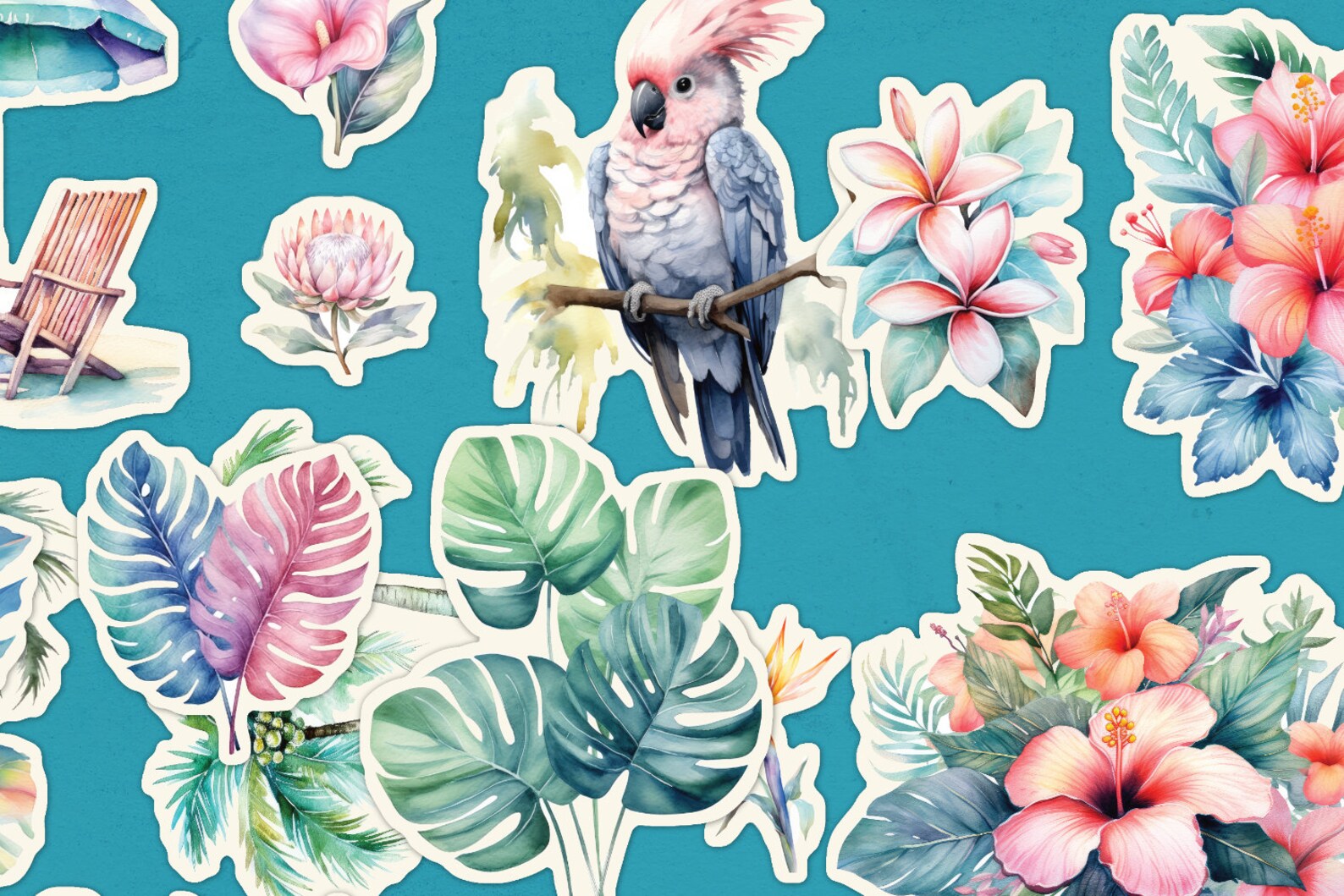 Tropical Oasis Fussy Cuts Printable Sticker Sheets | Vacation Junk ...