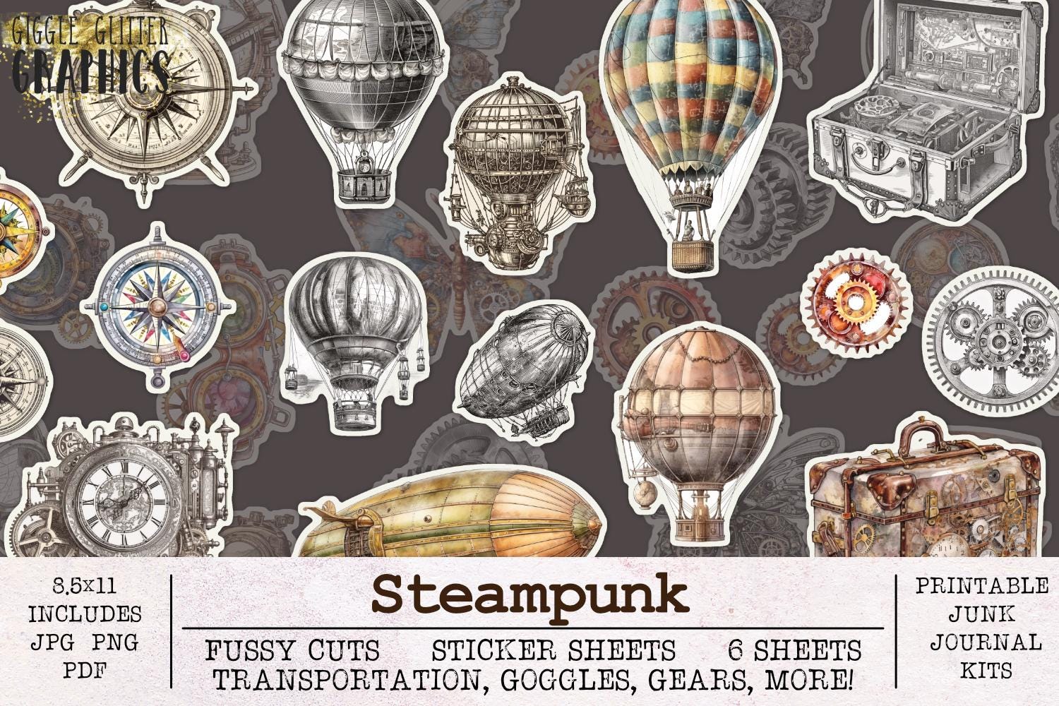Steampunk Fussy Cuts Printable Sticker Sheets | Junk Journal Kit JPG ...