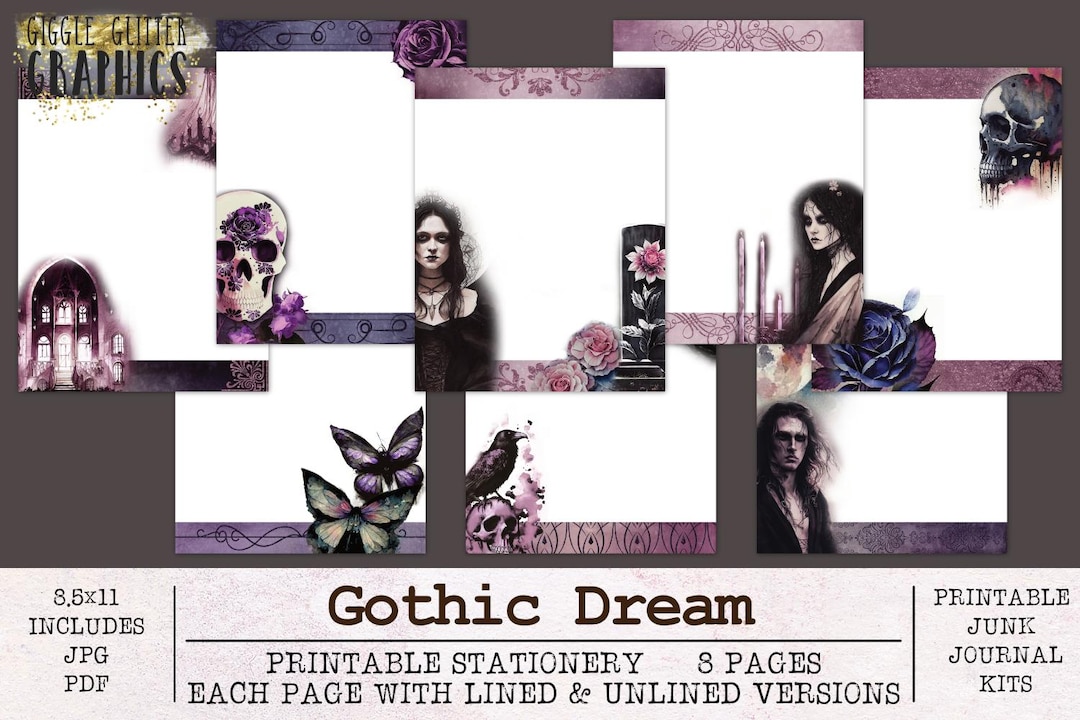 Gothic Stationery Gothic Dream | Unlined and Lined Writing Paper JPG ...