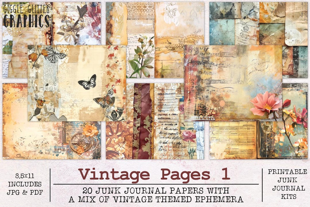 Vintage Junk Journal Paper Set 1 | Junk Journal Kit JPG + PDF ...