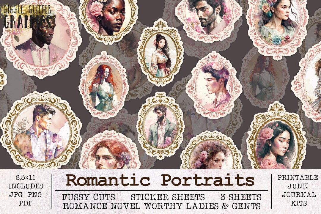 Romantic Portraits Fussy Cuts Printable Sticker Sheets | Junk Journal ...