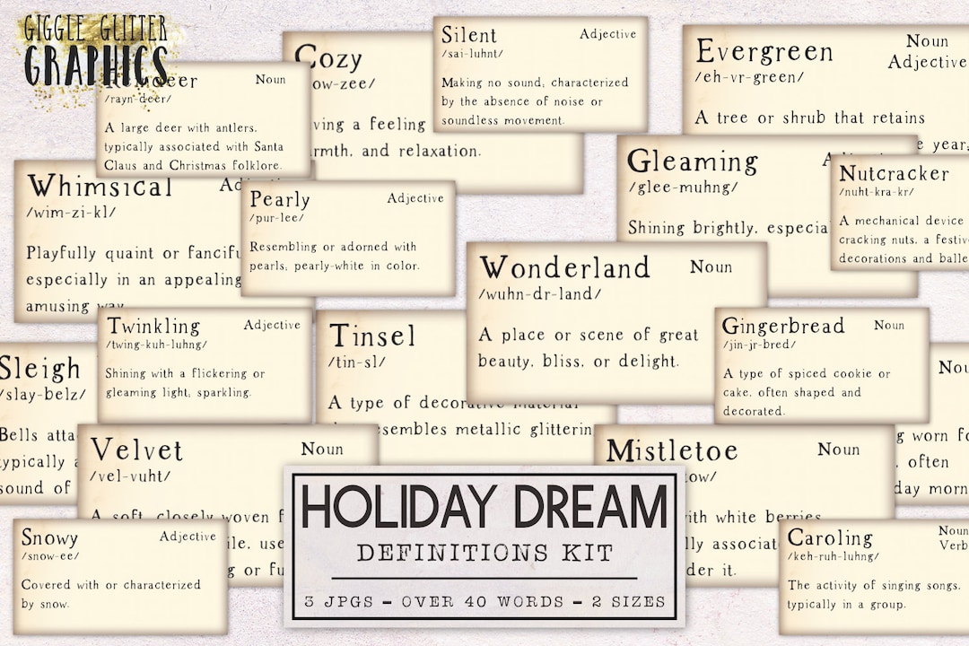 Holiday Dream Definitions Words Kit for Junk Journals | Junk Journal ...