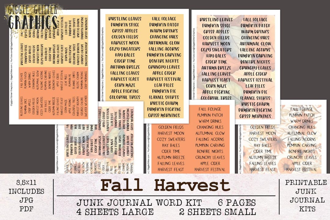 Fall Harvest Words Kit for Junk Journals | Junk Journal Kit Ephemera ...
