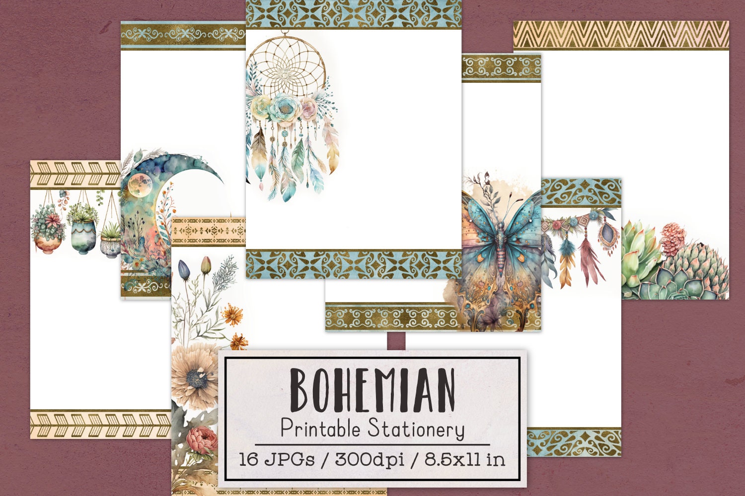 Bohemian Boho Stationery Unlined and Lined Writing Paper - Etsy
