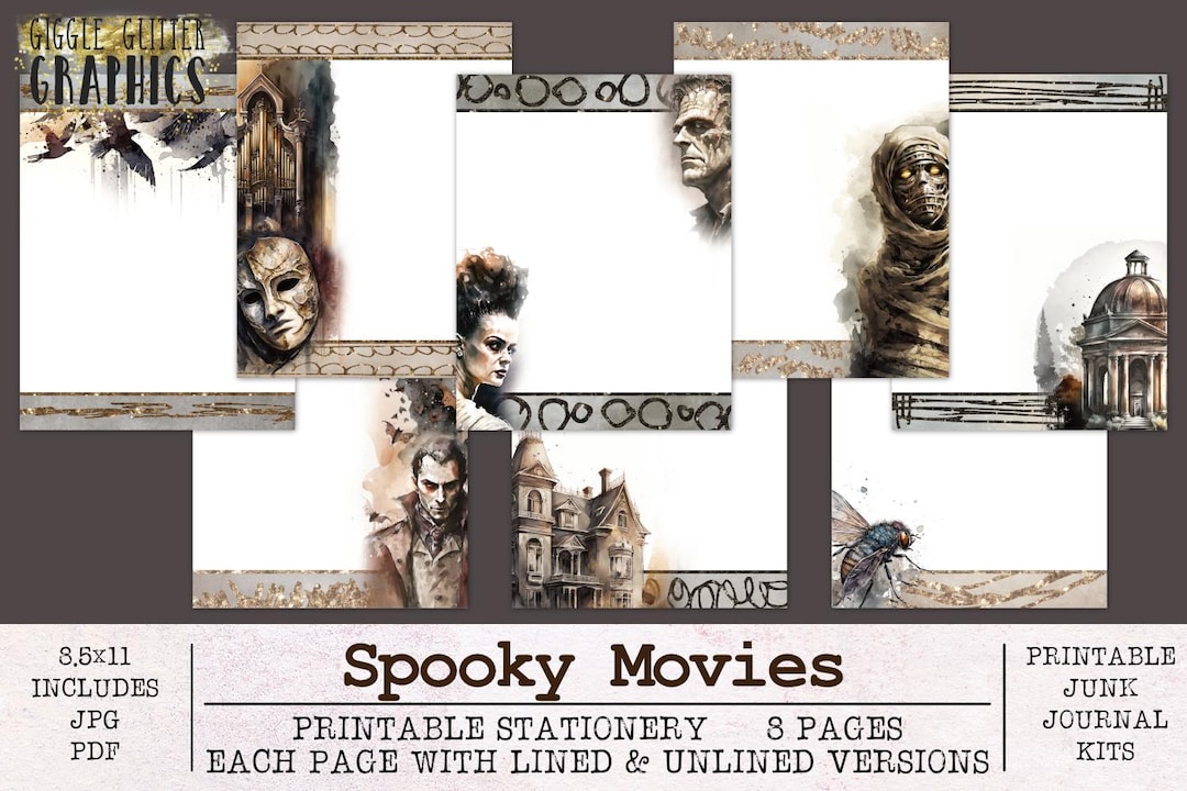 Spooky Movies Stationery | Unlined and Lined Writing Paper JPG PDF ...