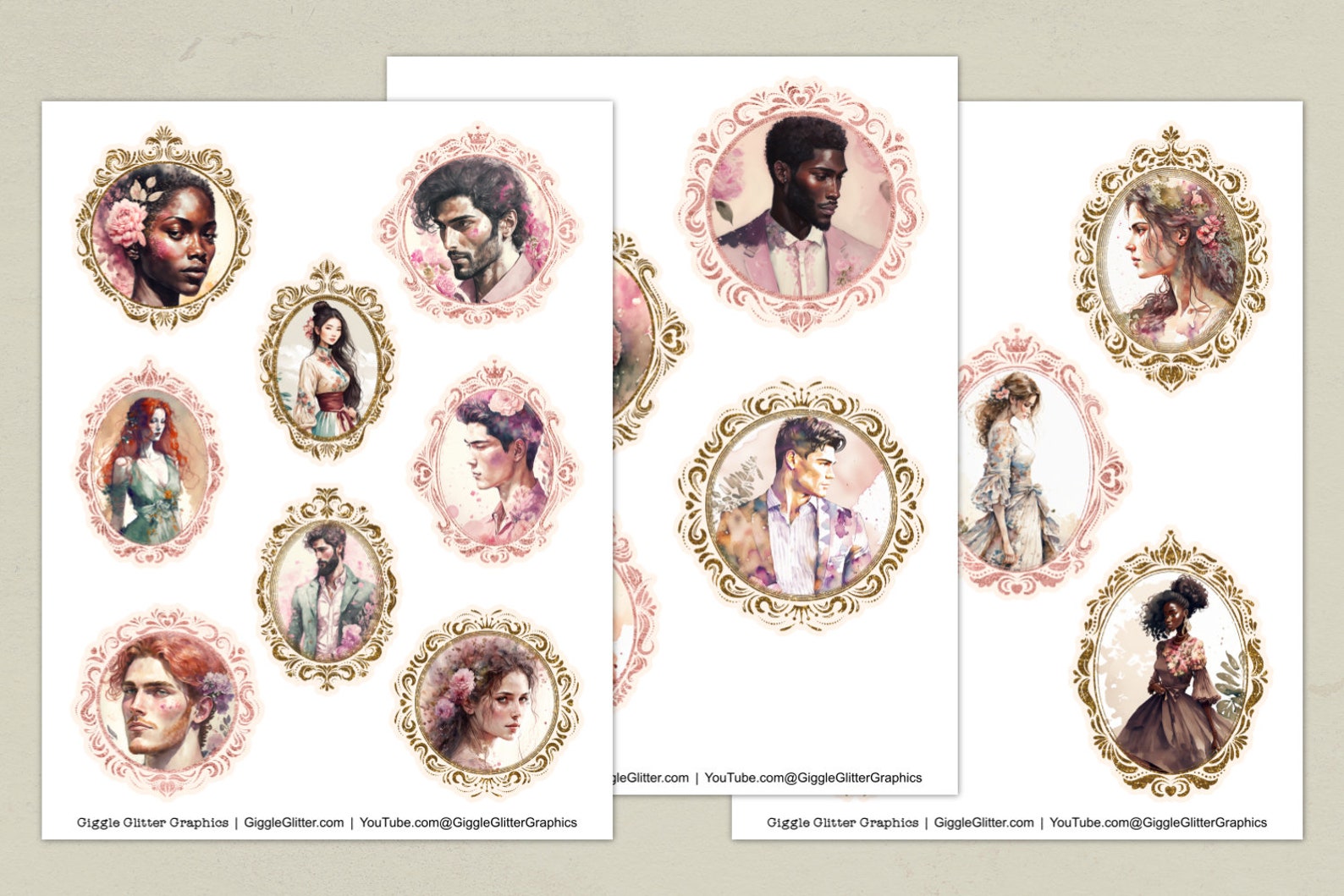 Romantic Portraits Fussy Cuts Printable Sticker Sheets | Junk Journal ...