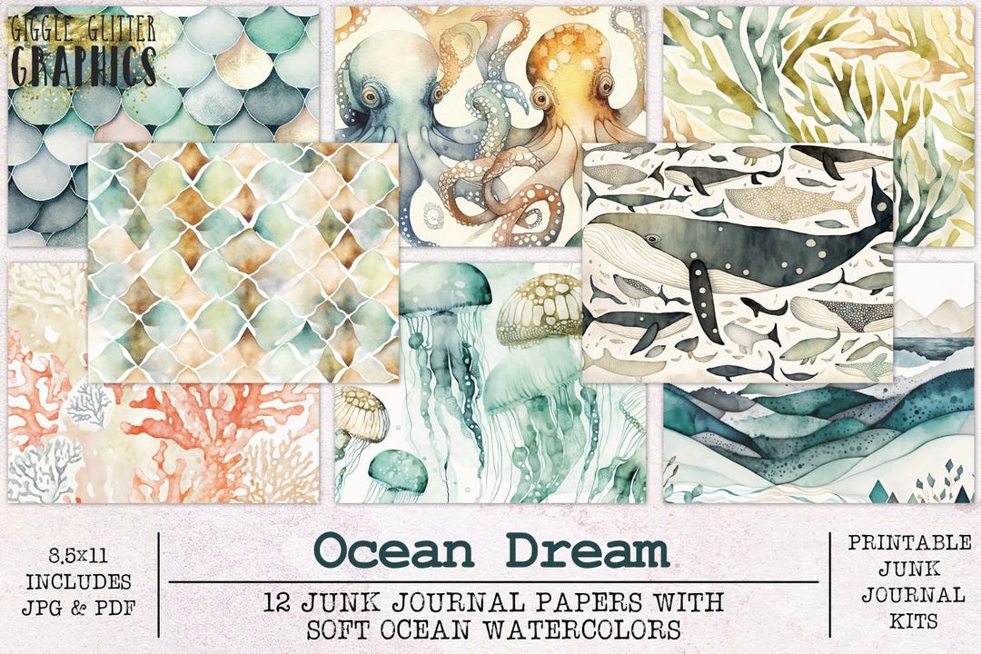 Ocean Dream Junk Journal Paper | Junk Journal Kit JPG + PDF | Printable ...