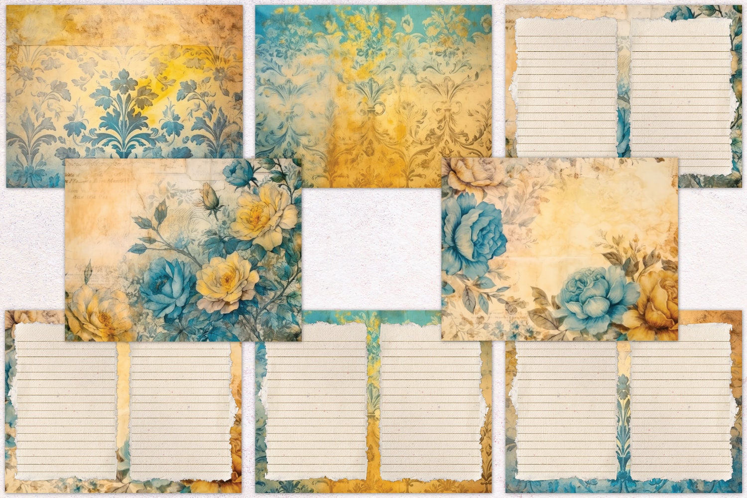 Blue and Yellow Junk Journal Paper Junk Journal Ephemera Kit - Etsy