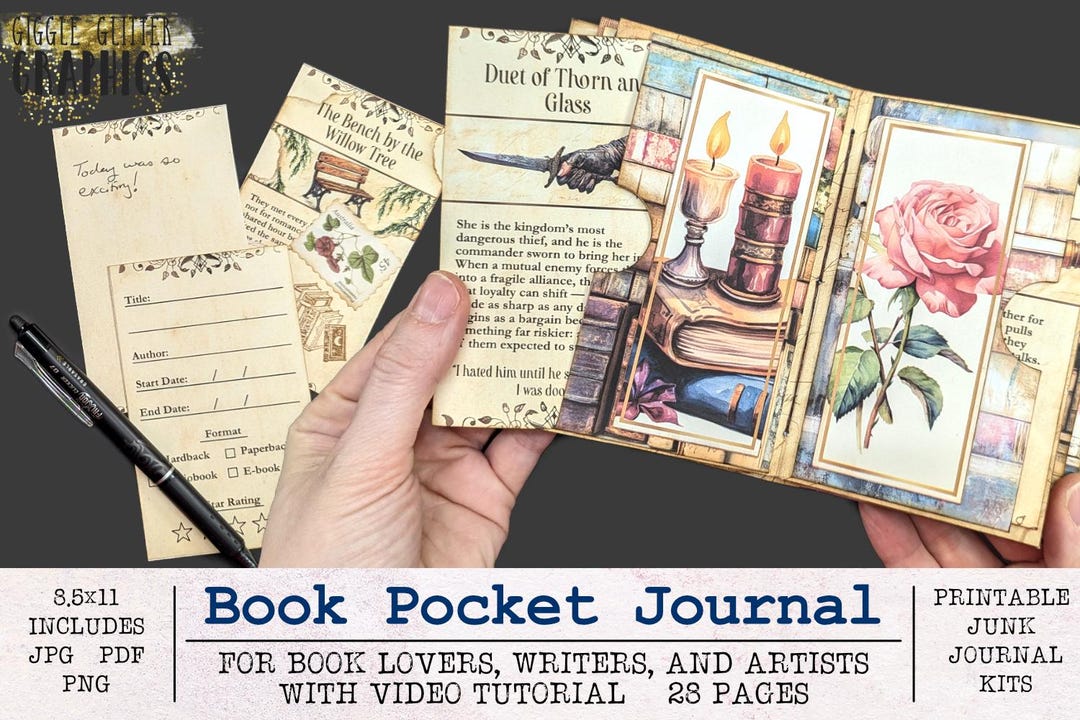 Book Pocket Journal Junk Journal Kit | for Book Log, Writing, Collage ...