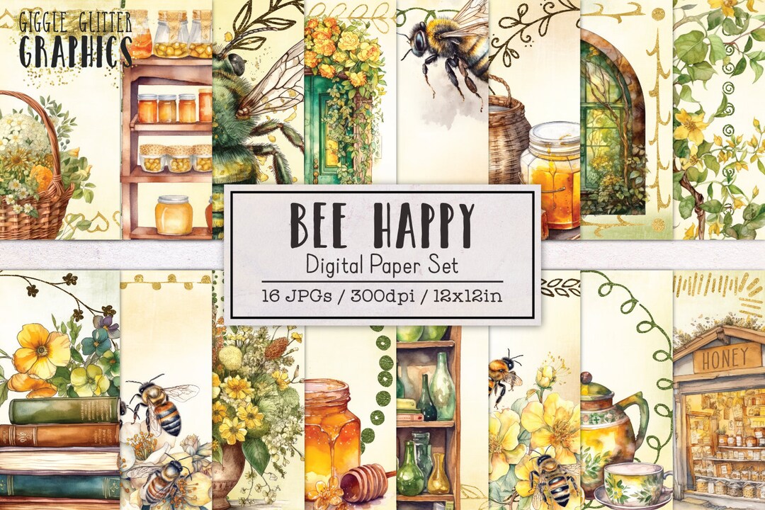 Bee Happy Digital Papers Digital Paper Pack Printable Scrapbook ...
