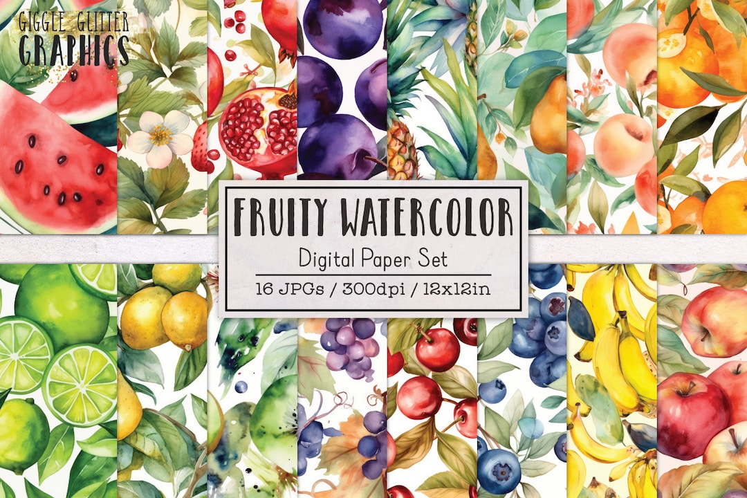 Fruity Watercolor Digital Papers Digital Paper Pack Printable Scrapbook ...