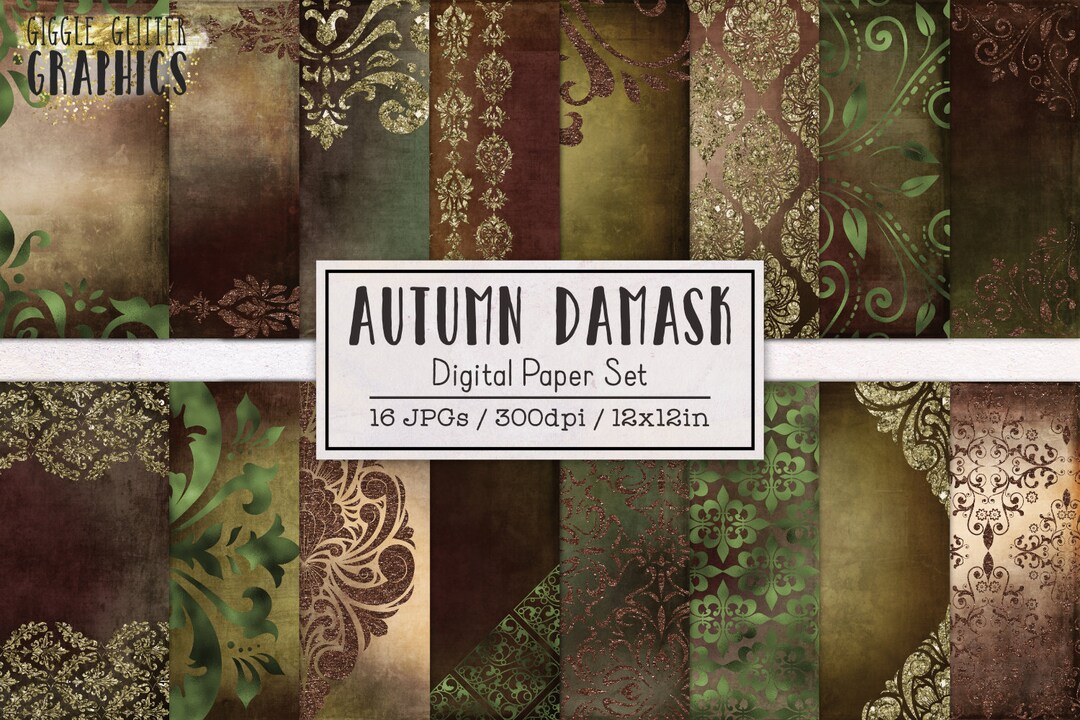 Autumn Damask Glitter Digital Papers Digital Paper Pack Printable ...