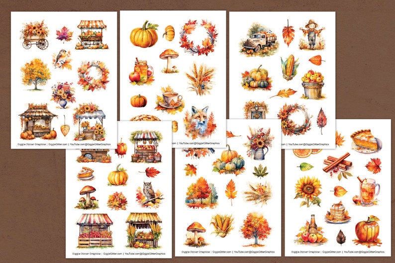 Fall Harvest Fussy Cuts Printable Sticker Sheets | Junk Journal Kit JPG ...
