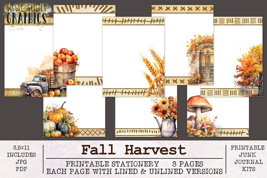 Fall Harvest Stationery | Unlined and Lined Writing Paper JPG PDF ...
