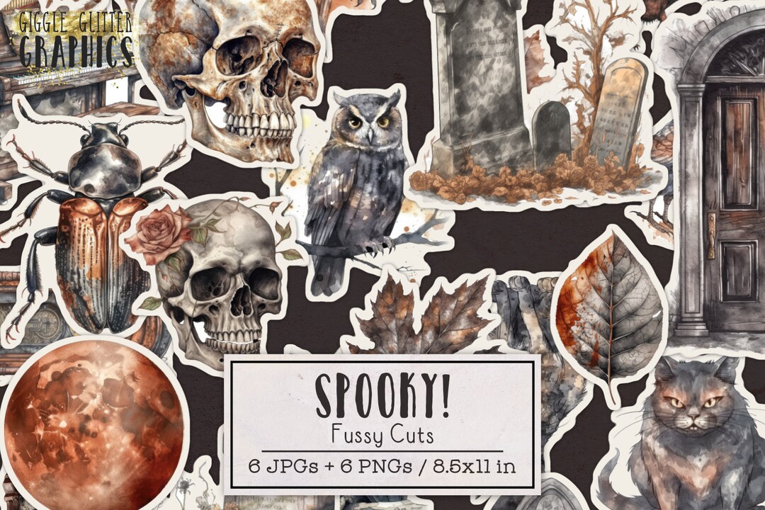 Spooky Fussy Cuts Printable Sticker Sheets Halloween Junk Journal Kit ...