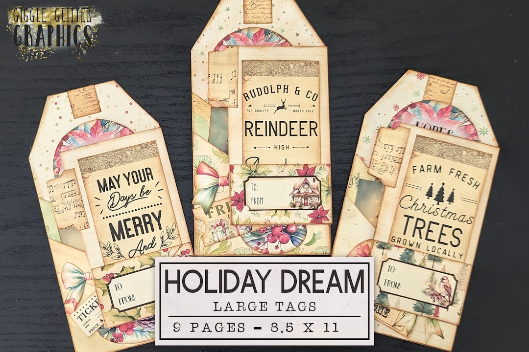 Christmas Junk Journal Kit Holiday Dream Tags | Gift Tag Junk Journal ...