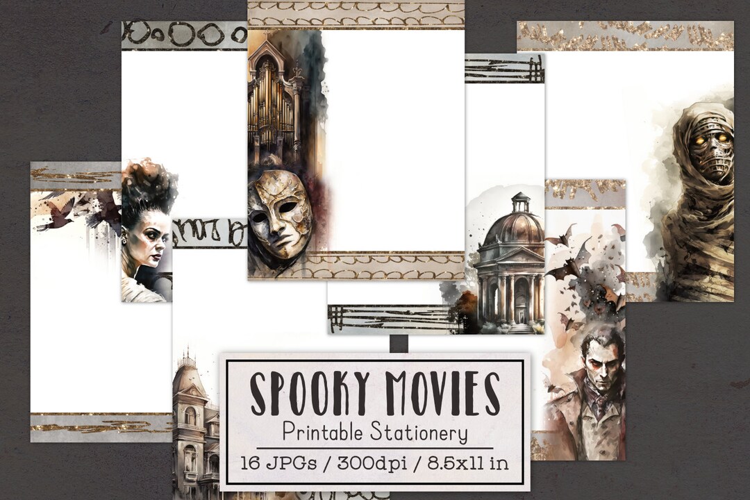 Spooky Movies Stationery Unlined and Lined Writing Paper Digital ...