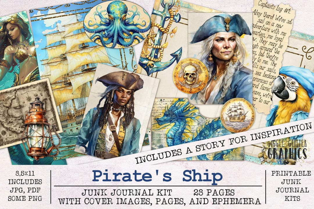 Pirate's Ship Junk Journal Kit | Junk Journal Ephemera Pack | Printable ...