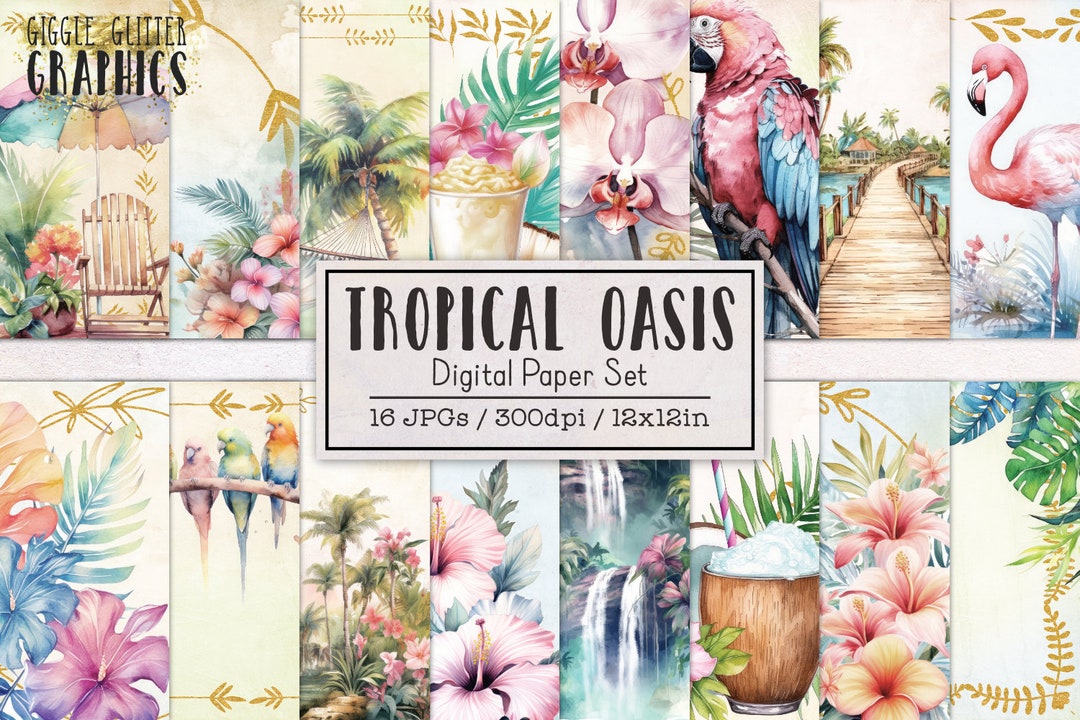 Tropical Oasis Digital Papers | Digital Paper Pack | Printable ...