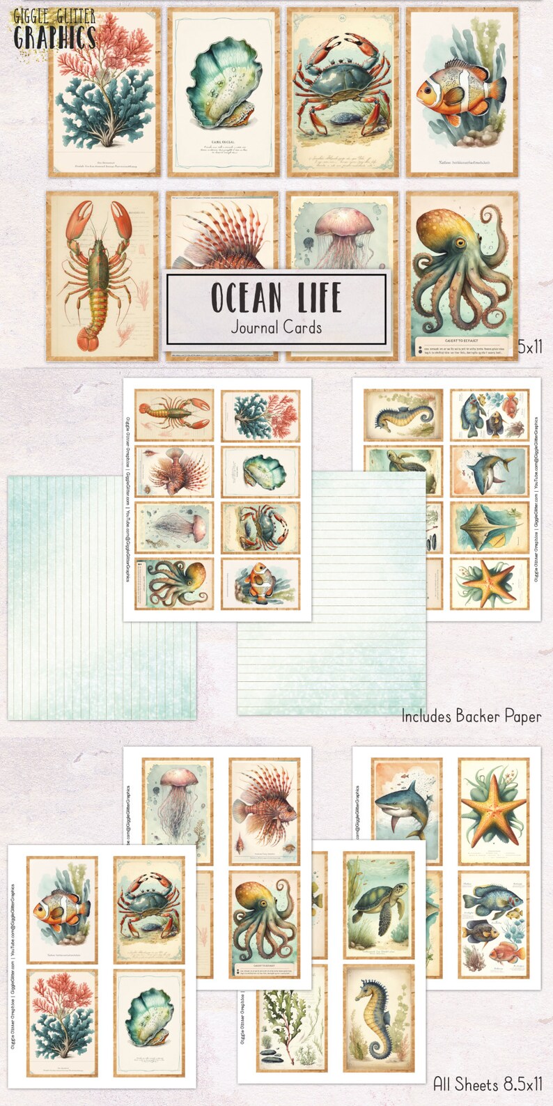 Ocean Life Journaling Cards for Junk Journals | Nautical Junk Journal ...