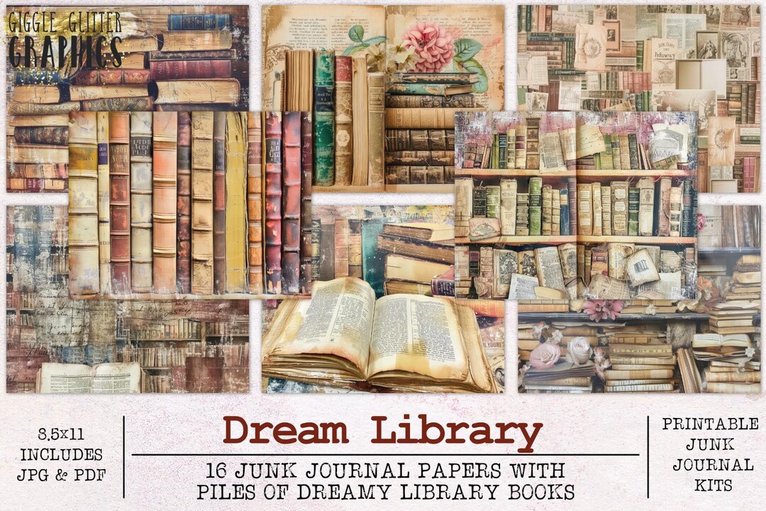 Dream Library Junk Journal Paper | Books Junk Journal Kit JPG + PDF ...