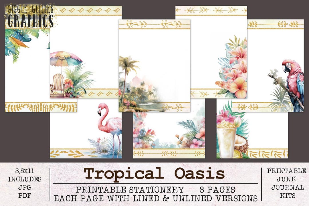 Tropical Oasis Stationery | Unlined and Lined Writing Paper JPG PDF ...