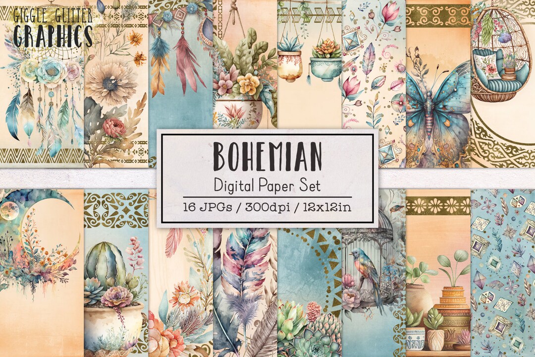 Bohemian Boho Digital Papers | Digital Paper Pack | Printable Scrapbook ...