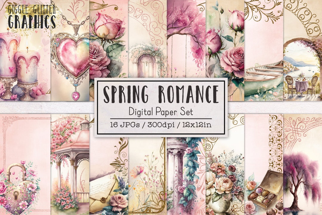 Spring Romance Valentine's Day Digital Papers Digital Paper Pack ...