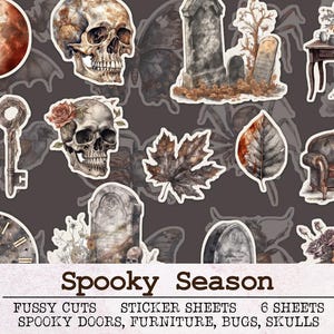 Spooky Fussy Cuts Printable Sticker Sheets | Halloween Junk Journal Kit ...