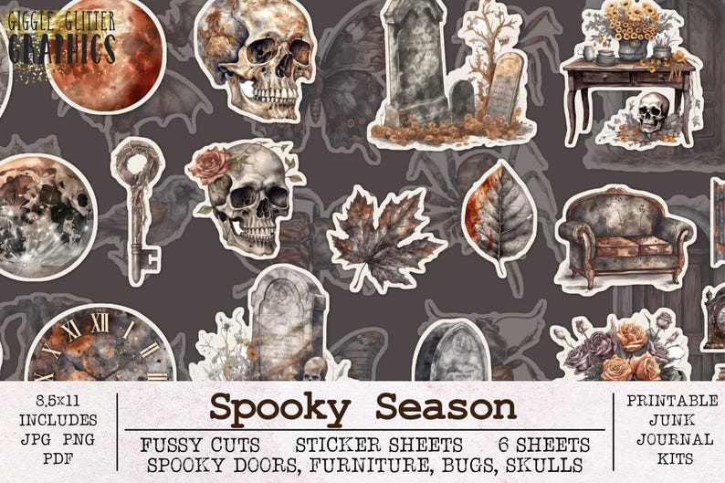 Spooky Fussy Cuts Printable Sticker Sheets | Halloween Junk Journal Kit ...