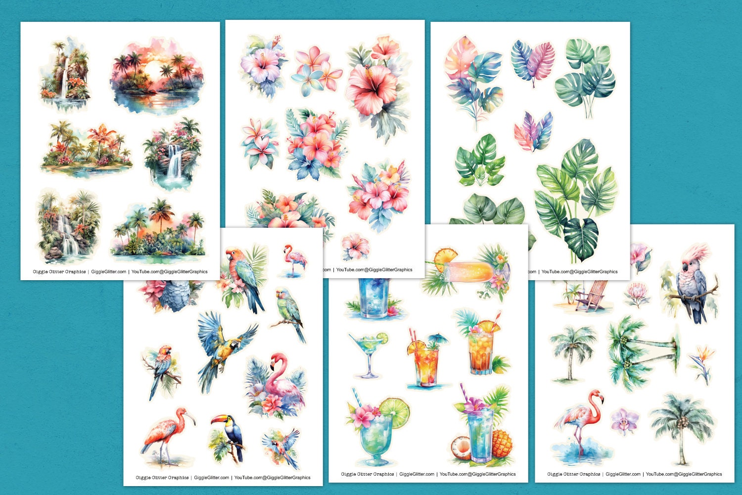 Tropical Oasis Fussy Cuts Printable Sticker Sheets | Vacation Junk ...