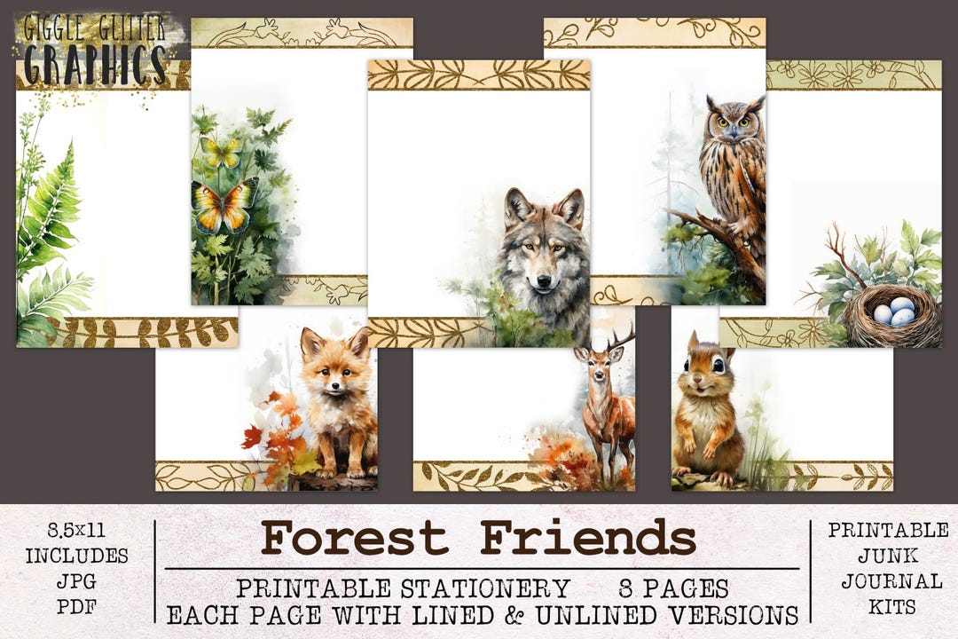 Forest Friends Stationery | Unlined and Lined Writing Paper JPG PDF ...