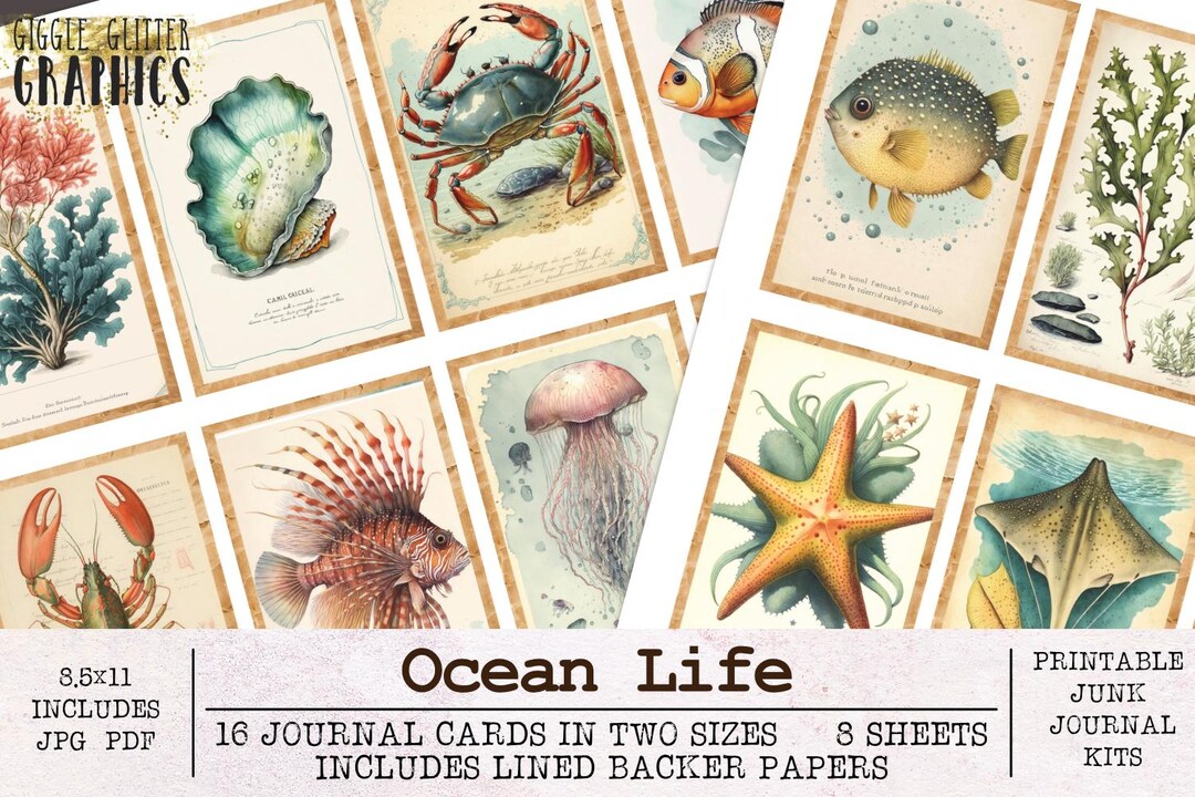 Ocean Life Journaling Cards for Junk Journals | Nautical Junk Journal ...