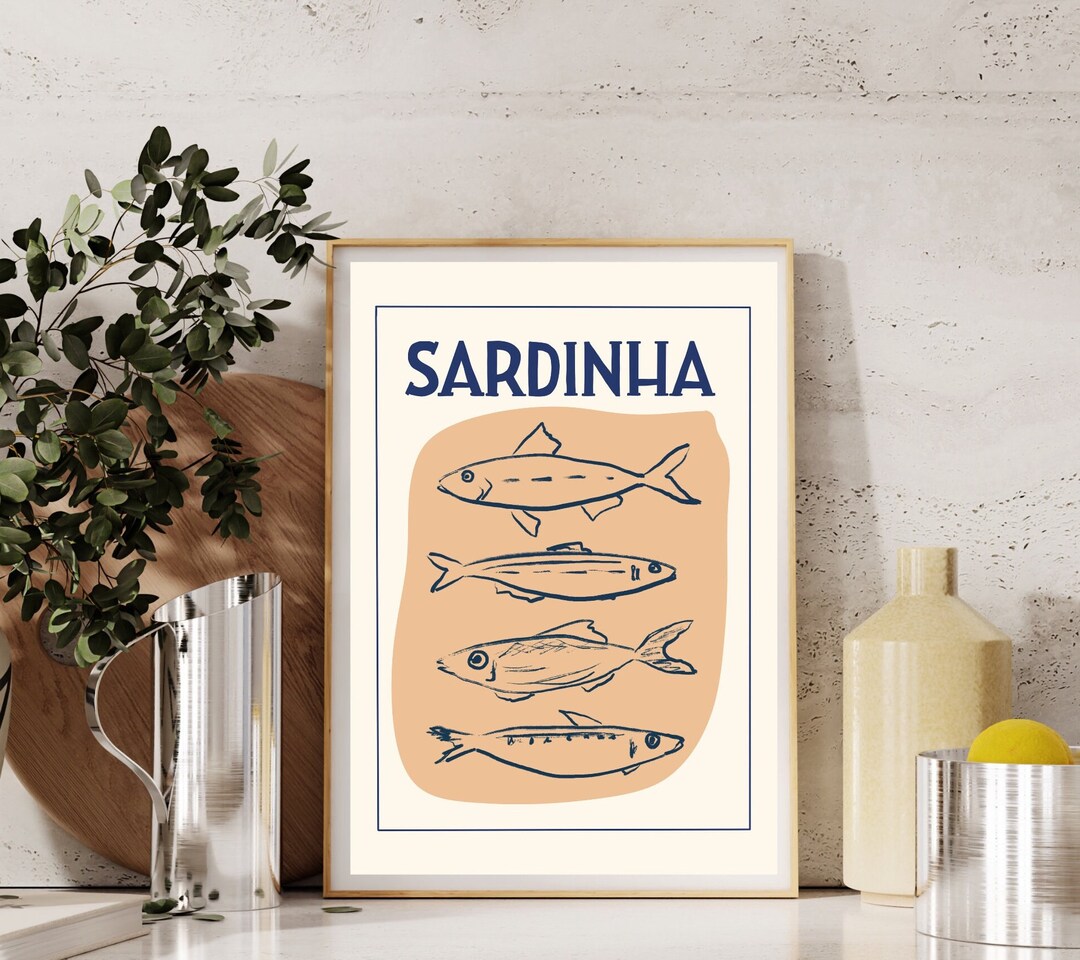 Retro Sardine Print, Vintage Kitchen Art, Hand Lettered Food Poster ...