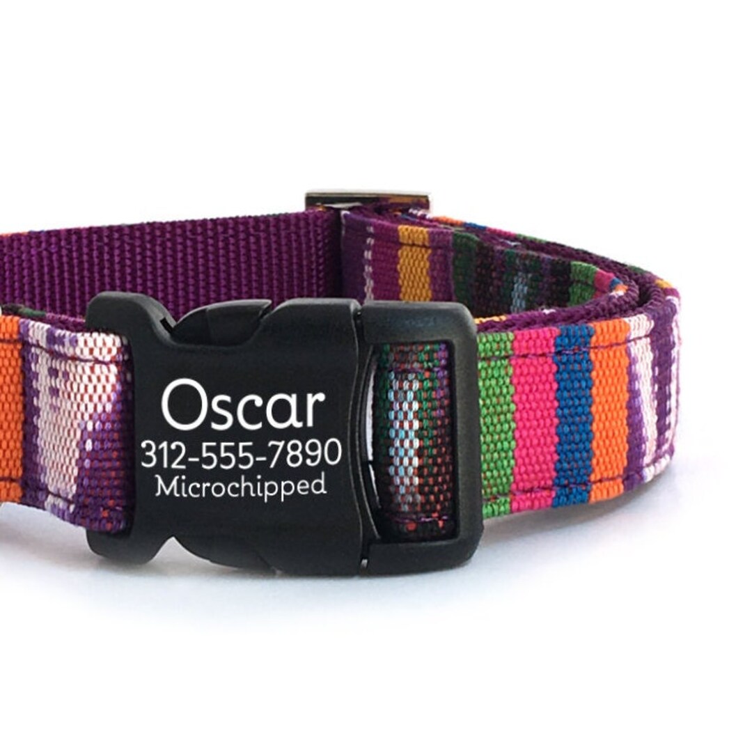 Personalized Dog Collar: Laser Engraved Buckle, Purple Ikat, Boho Style ...