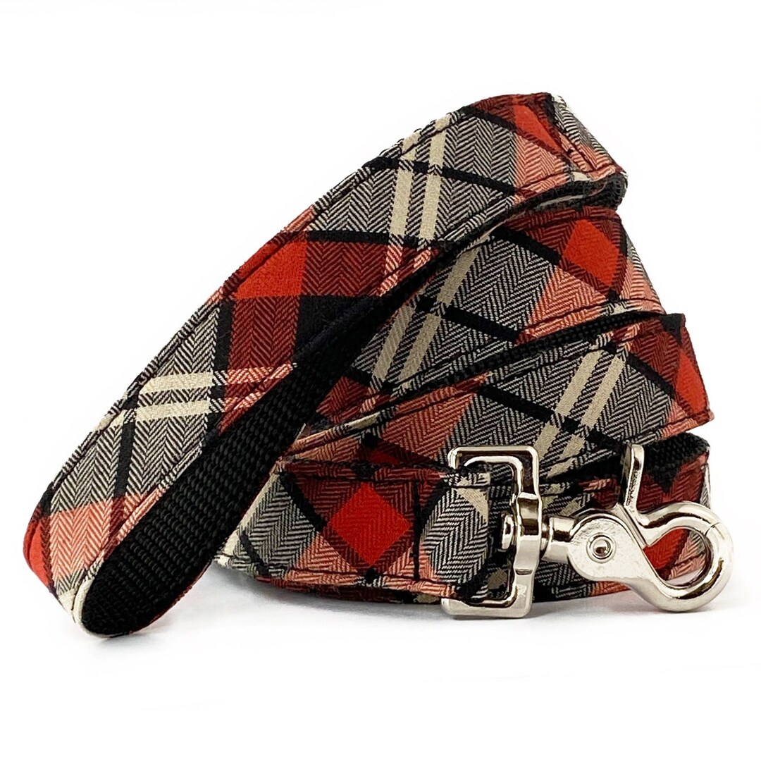 Plaid Dog Leash in Rust Black and Taupe Tartan Dog Lead - Etsy